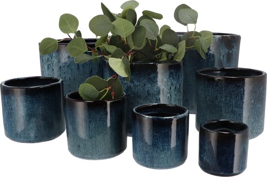 DK Design Bloempot model Blue Glaze - blauw - D23 x H26 cm - ombre | bol