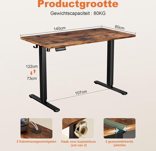 Staand Bureau - Hoogte Verstelbare Gaming Tafel - 140*60CM Staand ...