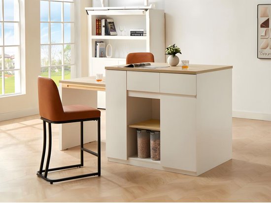 Keukeneiland met opbergruimte van mdf - Wit en naturel - BELAZA L 174.5 ...