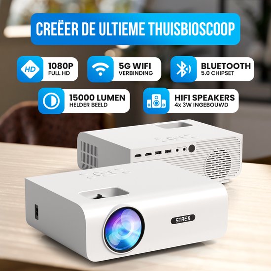 Strex Beamer - 1080P Full HD - 15000 Lumen - Draadloos Streamen ...