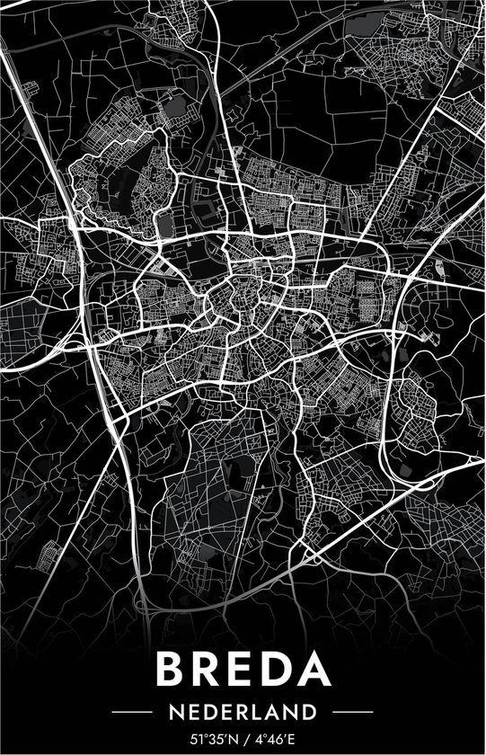 Breda Poster Zwart | Breda Map | Kaart van Breda | Stadposter | 51x71cm ...