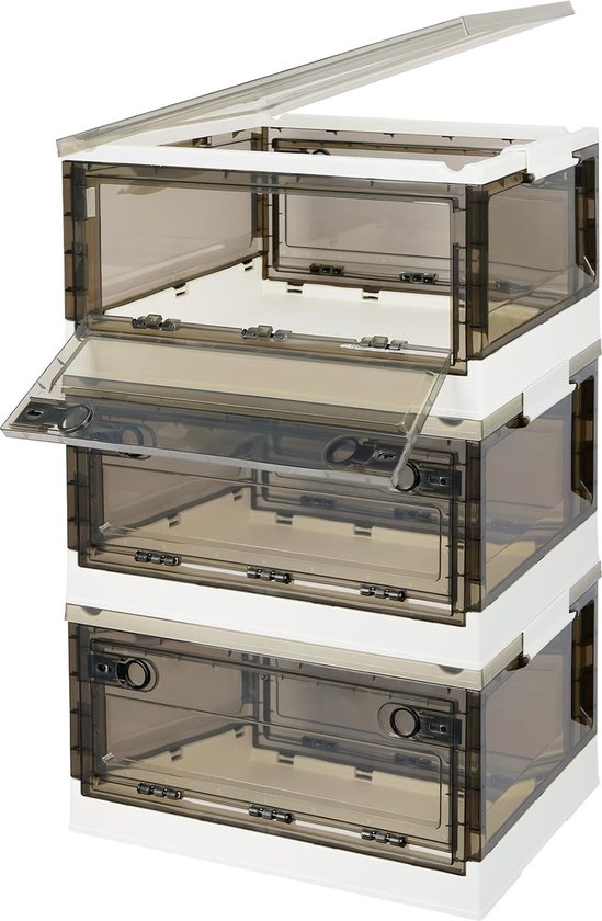 Set van 3 Opvouwbare Kunststof Opbergboxen met Deksels en Wielen - 35 L ...