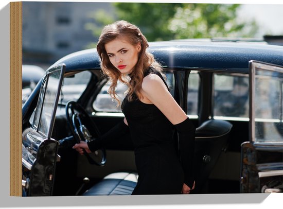 Hout - Vrouw - Model - Jurk - Auto - Krullen - 40x30 cm - 9 mm dik ...