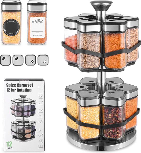 Kruidenrek op 2 niveaus met 12 kruidenpotjes, kruidencarrousel 360 ...