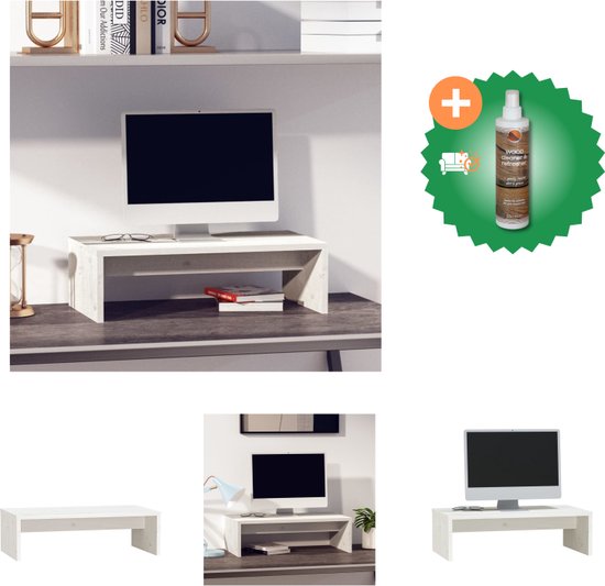 vidaXL Monitorstandaard 50x27x15 cm massief grenenhout wit - Kast ...