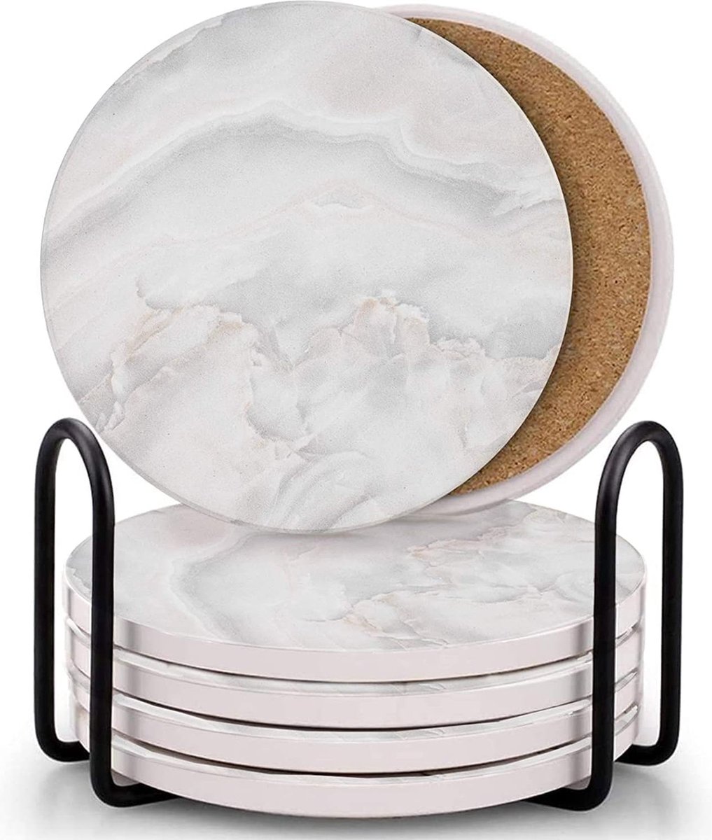 Onderzetter Glazen, set van 6 absorberende onderzetters met basis ...