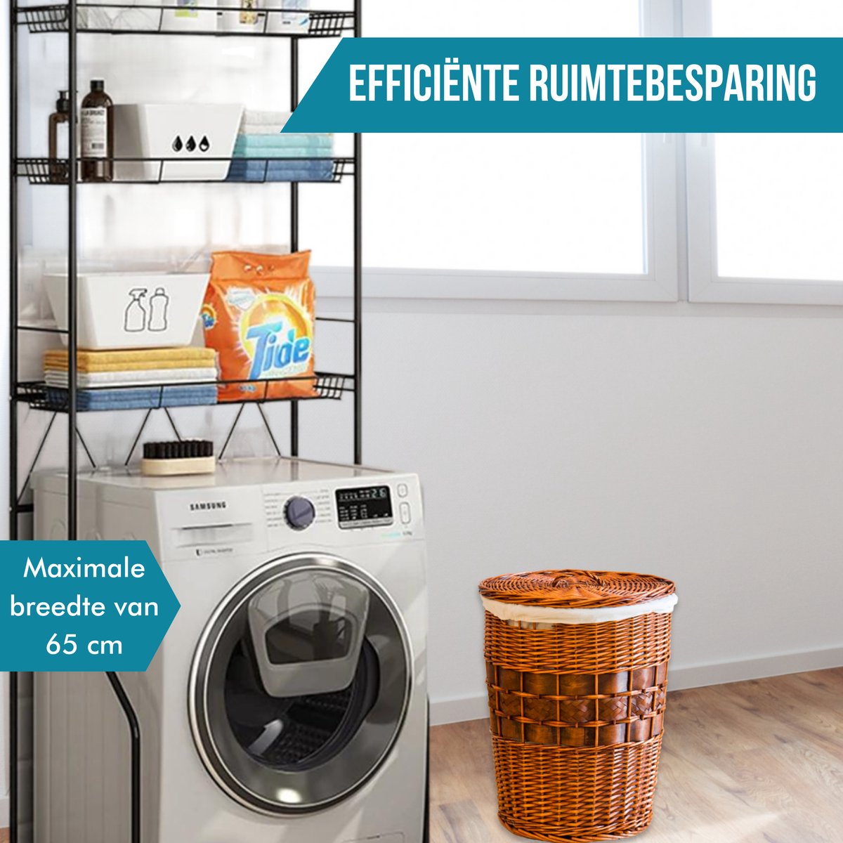 Wasmachine Rek - Opbergrek Wasmachine en Droger - Badkamer Rek - Zwart ...