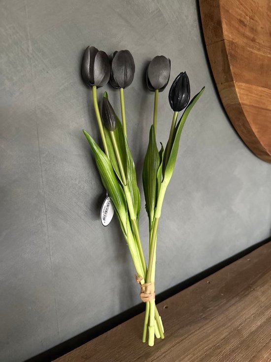 Kunstbloem Tulp - Zwart - Zwarte tulpjes - Real touch tulpen - 43 cm ...
