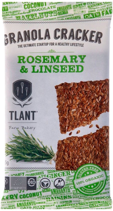 Tlant Granola cracker rozemarijn lijnzaad glutenvrij-vegan BIO 60 ...