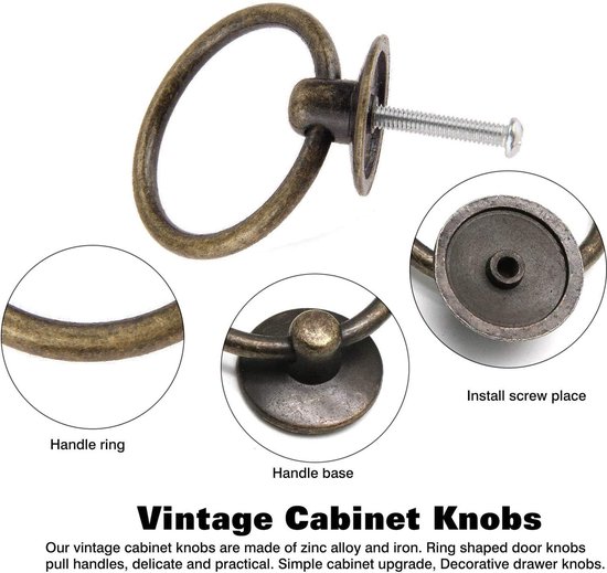 12Pcs Vintage Kast Ring Knoppen Ronde Antieke Lade Trekt Handvat Voor ...