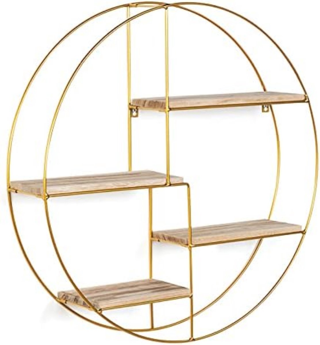 Ronde wandplank Lily 4 niveaus hout en verguld metaal industrieel ...