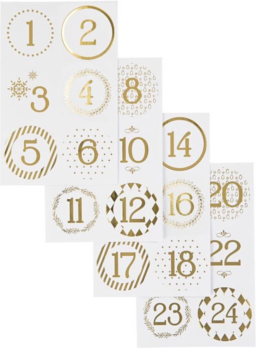 Stickers - Cijfers 1 tm 24 - Advent - Kerst - Goud En Wit - Diameter ...