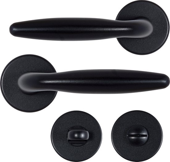 Sofia Deurbeslag set - deurklinken met deurrozetten wc/badkamer - zwart - voor binnen... | bol