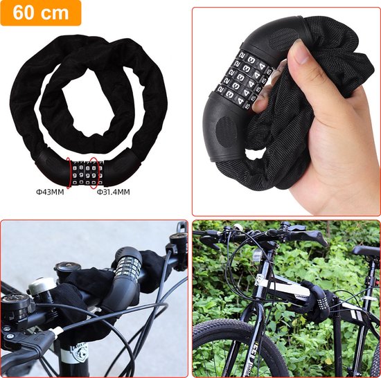 Colorful Sun® Fietsslot met cijferslot - 60 cm - 1 stuk - Kettingslot ...