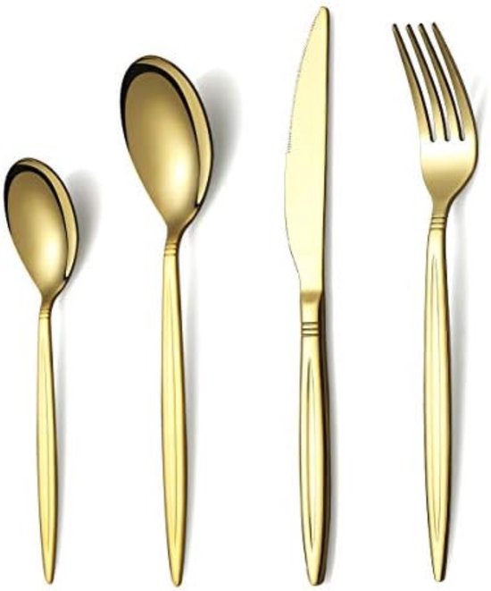 Bestekset 24 Delig - Bestek Set - Bestekset Goud - Goud | bol
