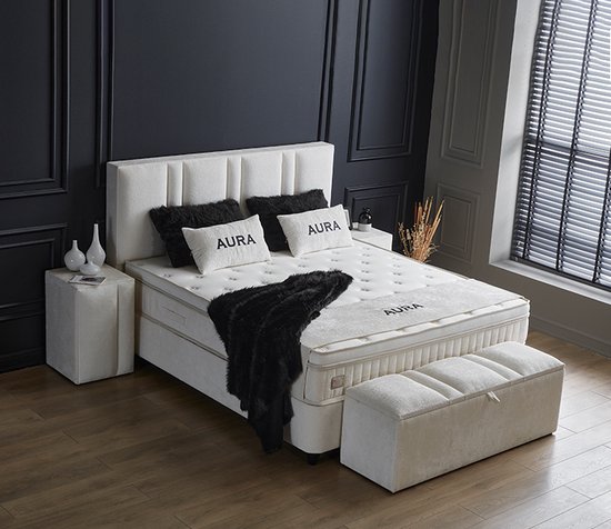 Boxspring bed met opbergruimte - 120x200 cm - Beige - Opbergbed Aura ...