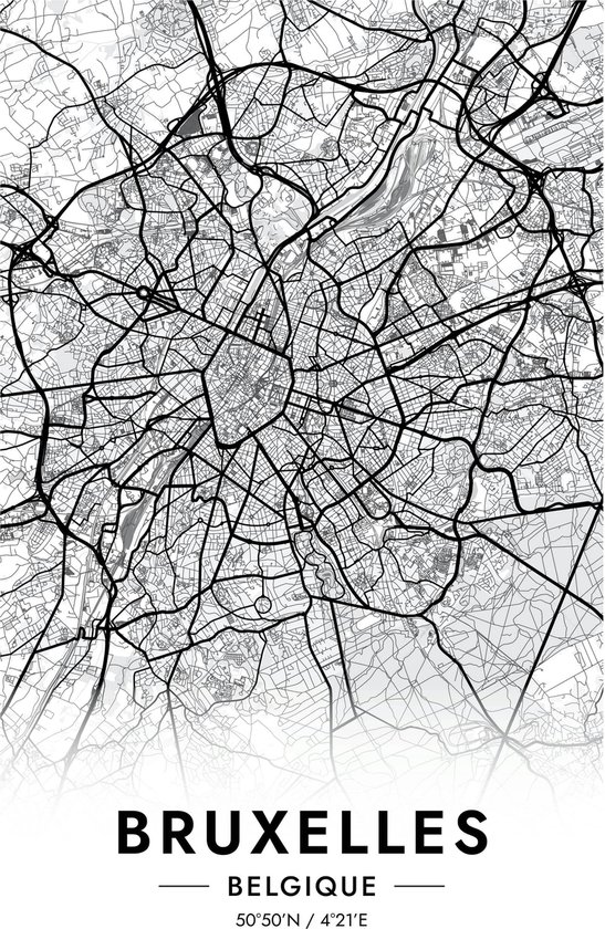Brussel Poster Wit | Brussel Map | Kaart van Brussel | Stadposter ...