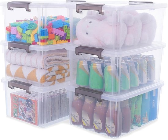 Set van 6 16 l grote opbergdozen met klikdeksel, plastic dozen om te ...