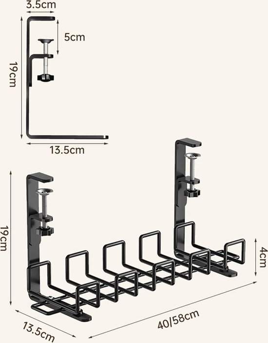 Kabel Organiser Rek Onder Bureau - 58 cm - Kabelgoot Bureau - Kabelbox ...