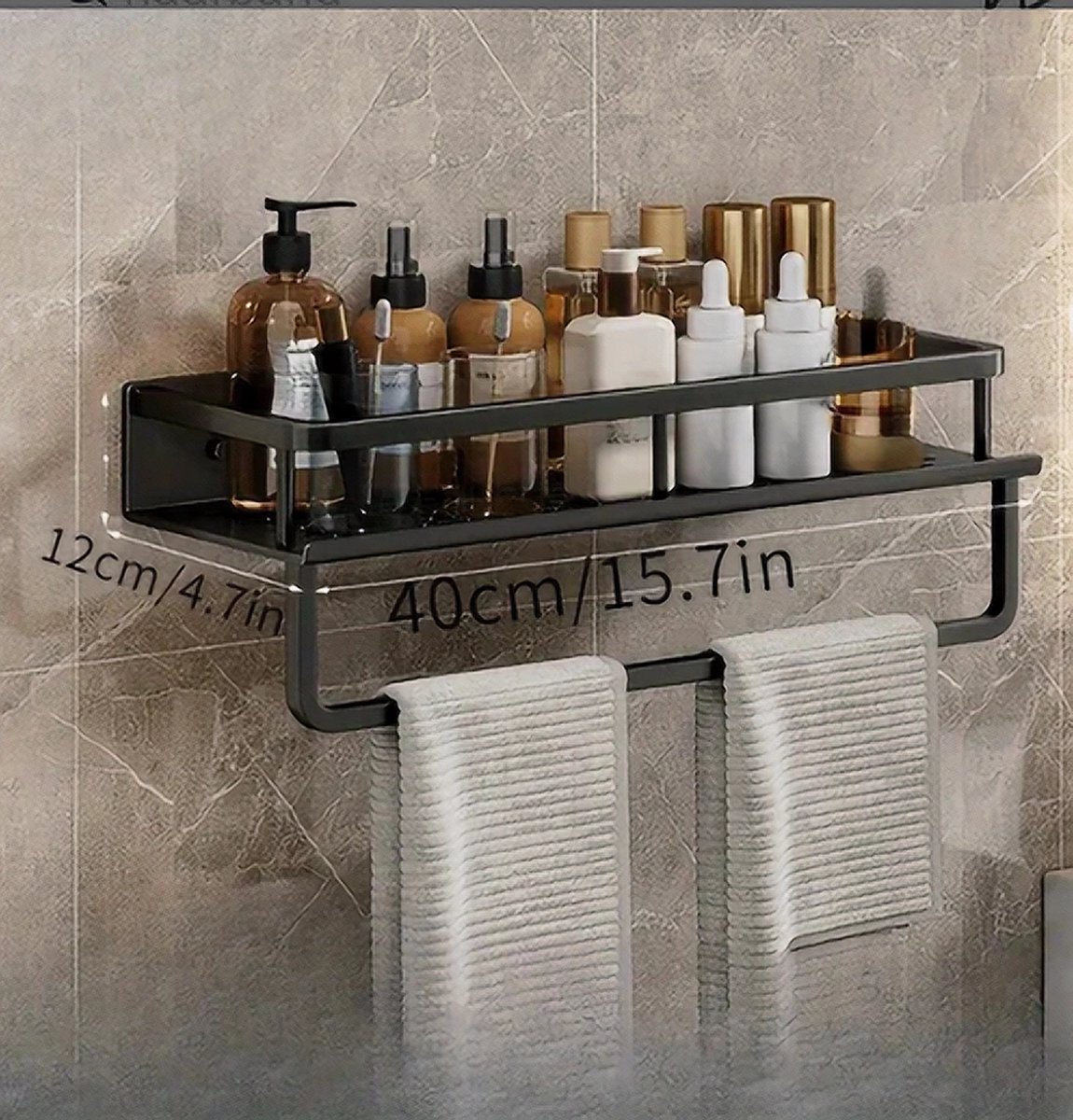 Badkamer Plank Met Handoek Stang Zwart Boren- Shampoo En Cosmetische ...