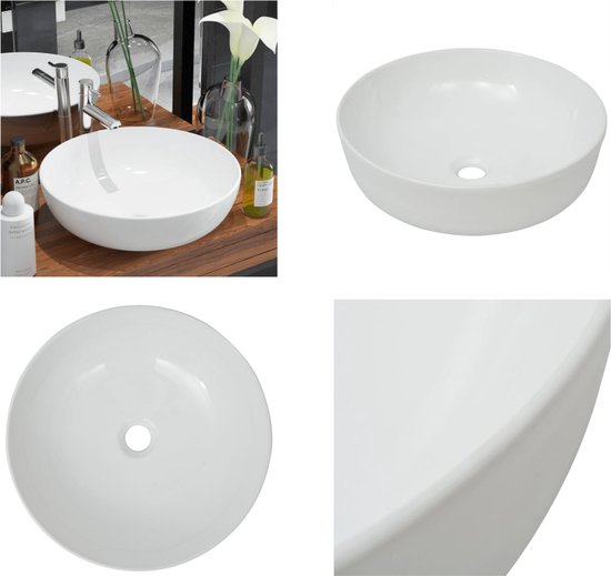 vidaXL Wastafel rond wit 41-5x13-5 cm keramiek - Wastafel - Wastafels ...