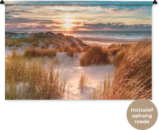 Wandkleed - Wanddoek - Duin - Planten - Zonsondergang - Strand - Zee - 120x80 cm -... | bol