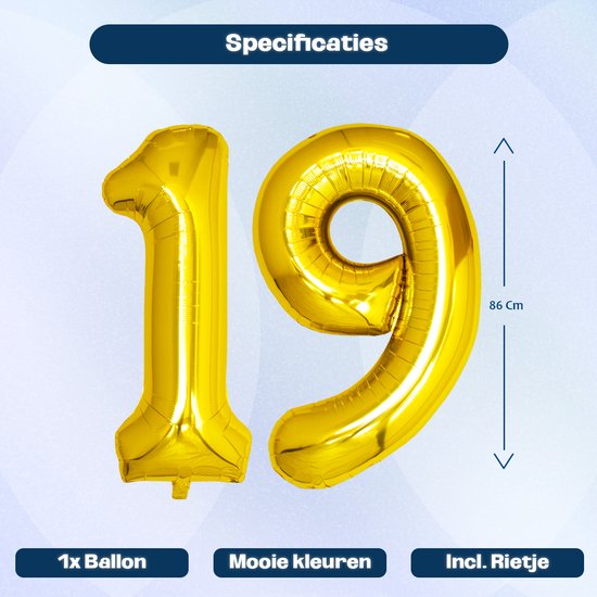 Folie Ballon Cijfer 19 Jaar Goud Verjaardag Versiering Helium Cijfer ...