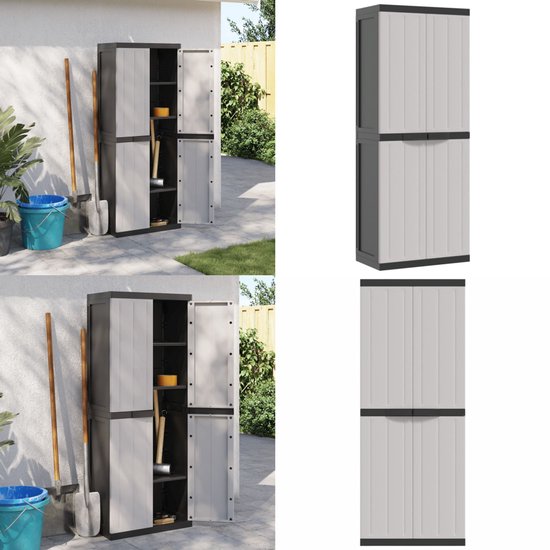 vidaXL Tuinkast 65x37x165 cm polypropeen grijs en zwart - Tuinkast ...