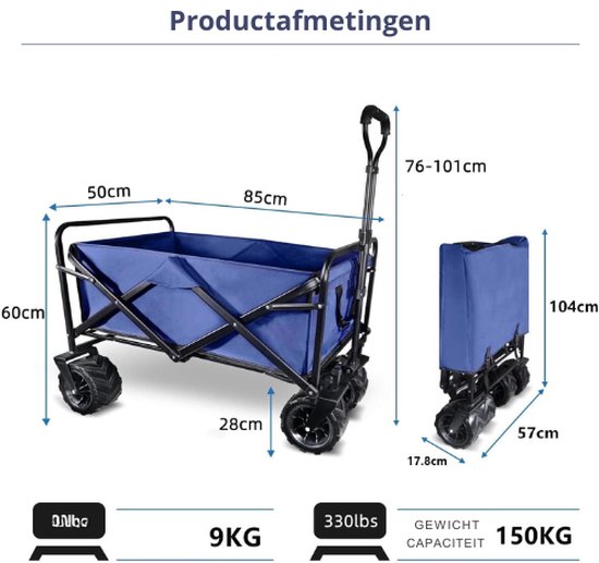 Opvouwbare Bolderkar Met Extra Brede Banden En Rem - Verstelbare ...