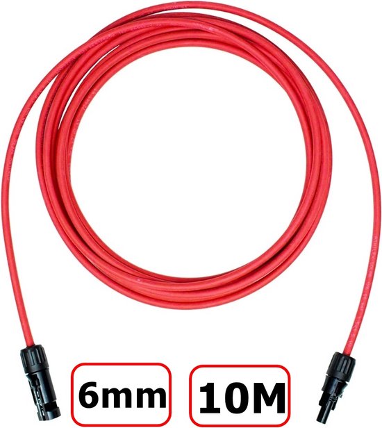 Solar Kabel 10 Meter 6mm Rood Mannelijke-Vrouwelijke MC4 - 1 Stuk | bol