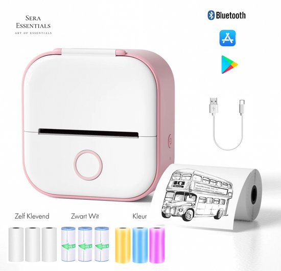 Mini Printer voor Mobiel - wit roze - wit - wit groen - Fotoprinter ...