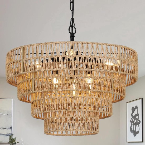 Rotan Hanglamp Eettafel - Boho Hanglamp - Verlichting voor Eetkamer - 6 ...