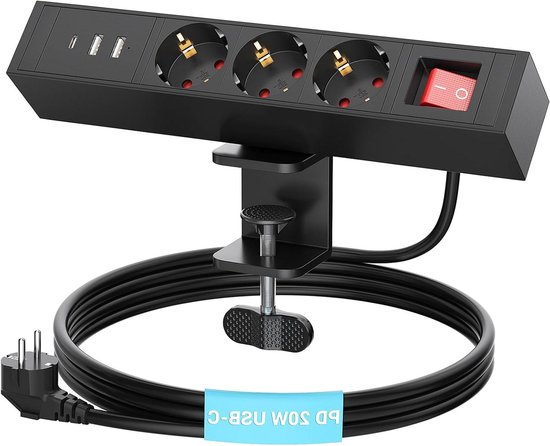 Tafelstopcontact met USB-C PD 20W en 3-Voudig Stekkerdoos - Bureau ...