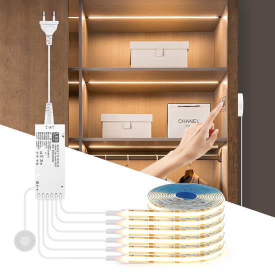 5 Strips LED Kastverlichting met Smart Touch, Wit Licht en Dimbaar - 5 ...