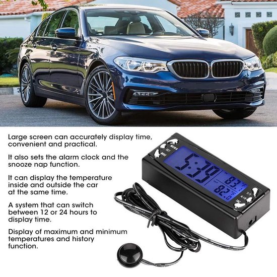 Digitale wagen thermometer voertuig klok LCD temperatuurmeter met ...