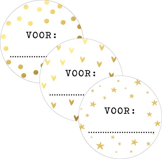 30 Cadeaustickers: Voor… - Wit met goudfolie- Ronde sticker 3 cm ...