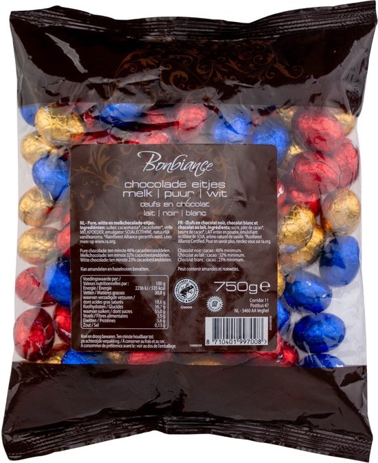 Bonbiance - Massieve Chocolade Paas Eitjes - Melk Puur & Wit - Zak 750 ...