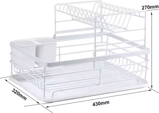 Cherchie - Afdruiprek met Lekbak - Wit - 2 Etages - Afwas Druiprek met ...
