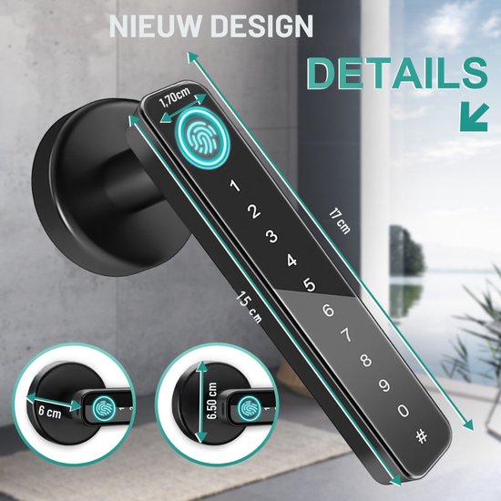 Truskore Slim Deurslot - Elektrisch met vingerafdruk - Deurklink met ...