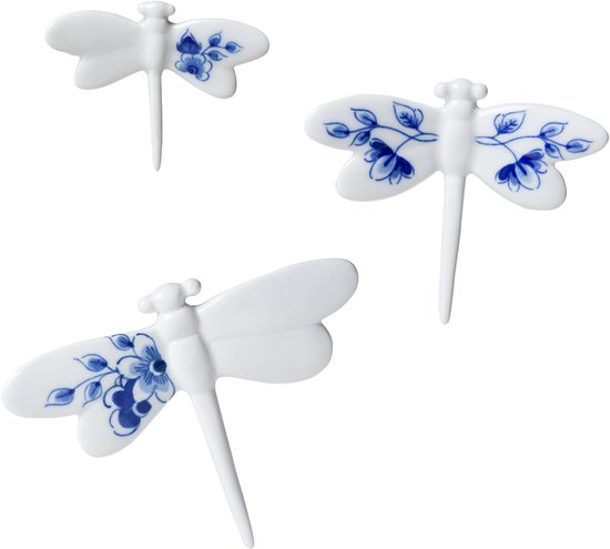 Wanddecoratie Libelle - Set van 3 - Keramiek - Delfts blauw | bol