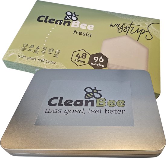 CleanBee Wasstrips Fresia met Bewaarblik - Wasmiddel Wasvellen - Detergent Sheets -... | bol