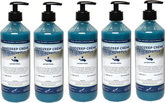 Handzeep Crème Eucalyptus 500 ml - met gratis pompje - set van 5 stuks ...