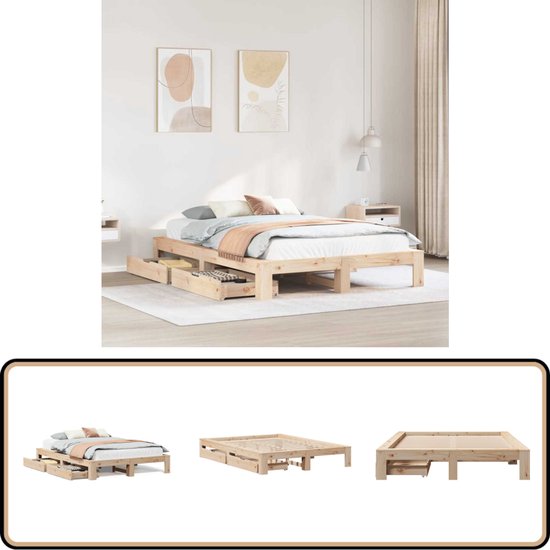 Massief Grenen Bedframe 140x190 cm met Lades Massief Houten Bed Frame ...