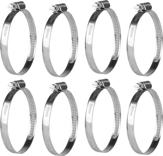 8 stuks RVS slangklemmen, verstelbaar 70-90 mm slangklemmenset ...
