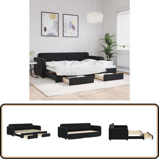 vidaXL Slaapbank - Onderschuifbed en Lades - Zwart Slaapbank - Sofa Bed ...