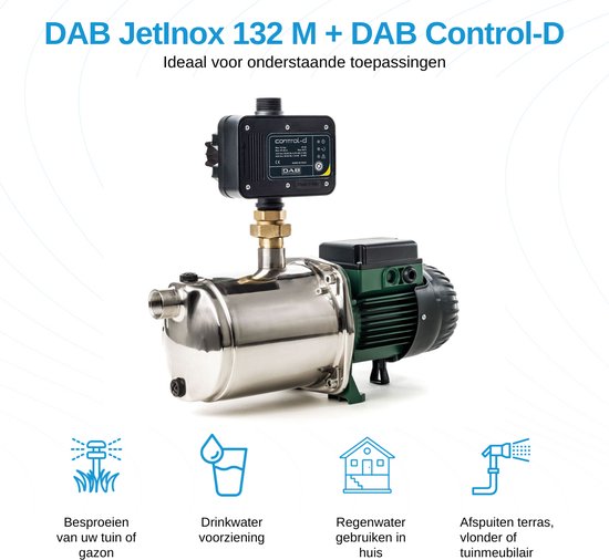 DAB JetInox 132 M + Control-D - Automatische beregeningspomp - 4800L/u | bol