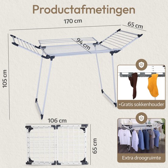 Meisterhome Droogrek - Extra groot, stevig en inklapbaar wasrek - 25 ...