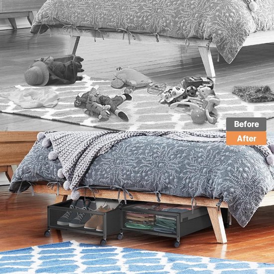 Opbergbox voor onder het bed - opbergdoos met wieltjes - 2 stuks - metalen frame | bol