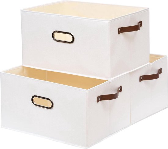 Opvouwbare Opbergdozen met Handgrepen - Opbergen - 3-Pack - Wit - Stof ...