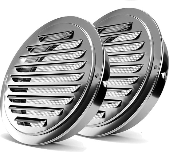 Ventilatierooster 100 mm roestvrij staal rond met insectennet voor ...